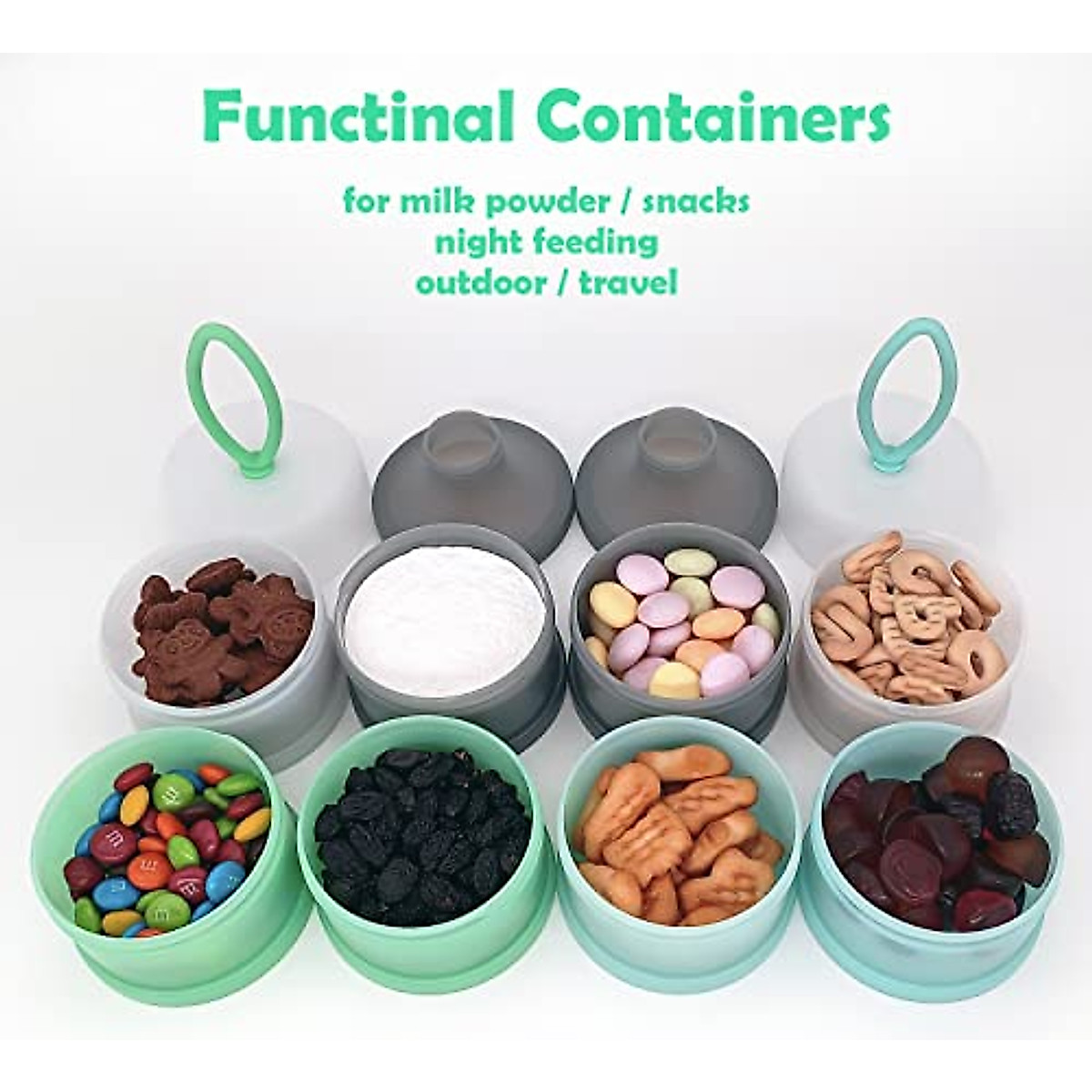 LADISO Baby Formula Dispenser, Formula Container, Portable Milk Powder Dispenser Container, Baby Feeding Travel Storage Container, Non-Spill Stackable Baby Snack Storage Container, BPA Free, 2 Packs