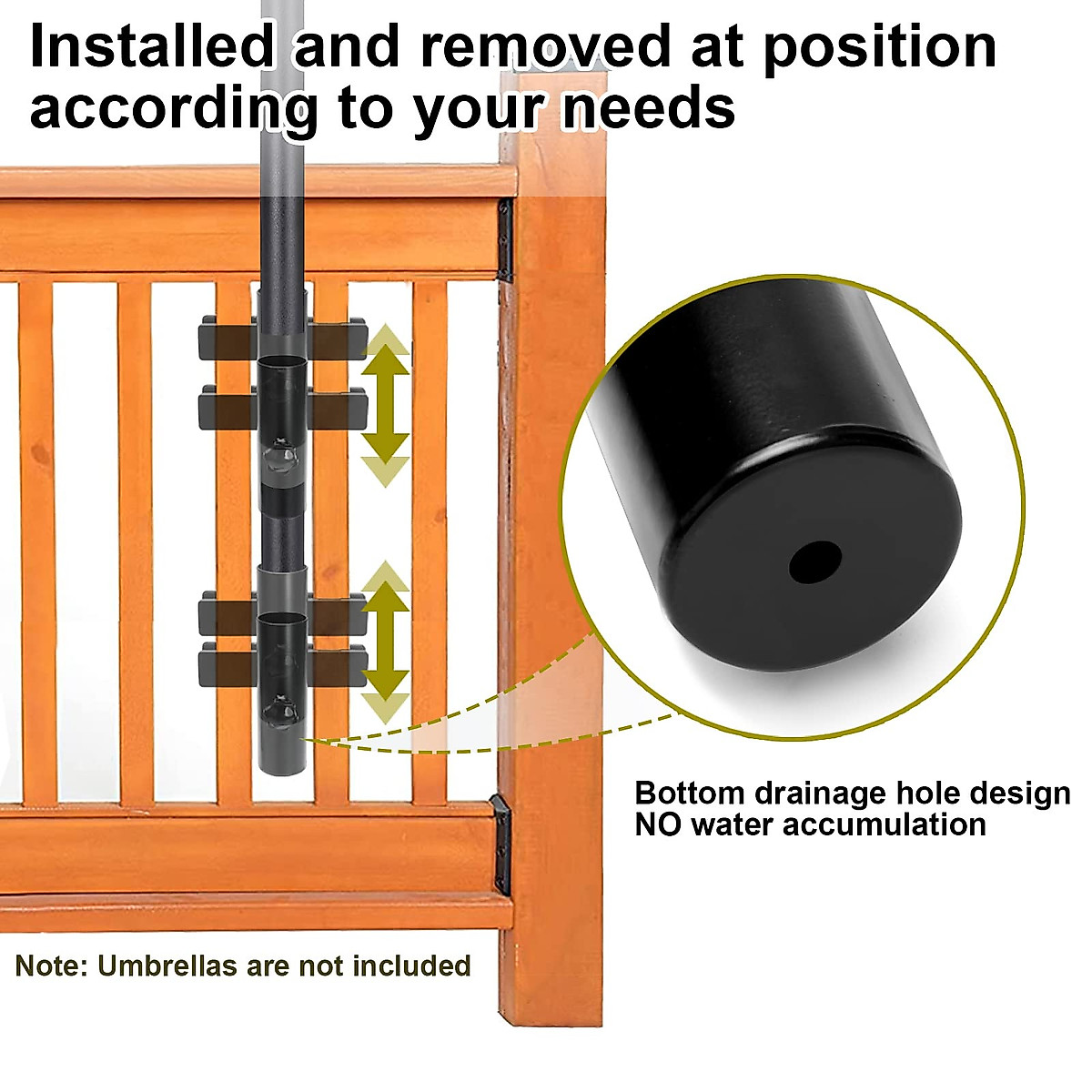 Magacyo Adjustable Patio Umbrella Holder - Outdoor Umbrella Base and Stand Metal Clamp for Fixed Deck Railing and Poles