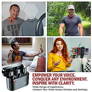 TikTalkPro Wireless Lavalier Microphone for iPhone - 2 Pack 2.4Ghz Mic, Audio w/Noise Canceling - Long Range Up to 175ft - Easy to Use for Video Recording, Podcast