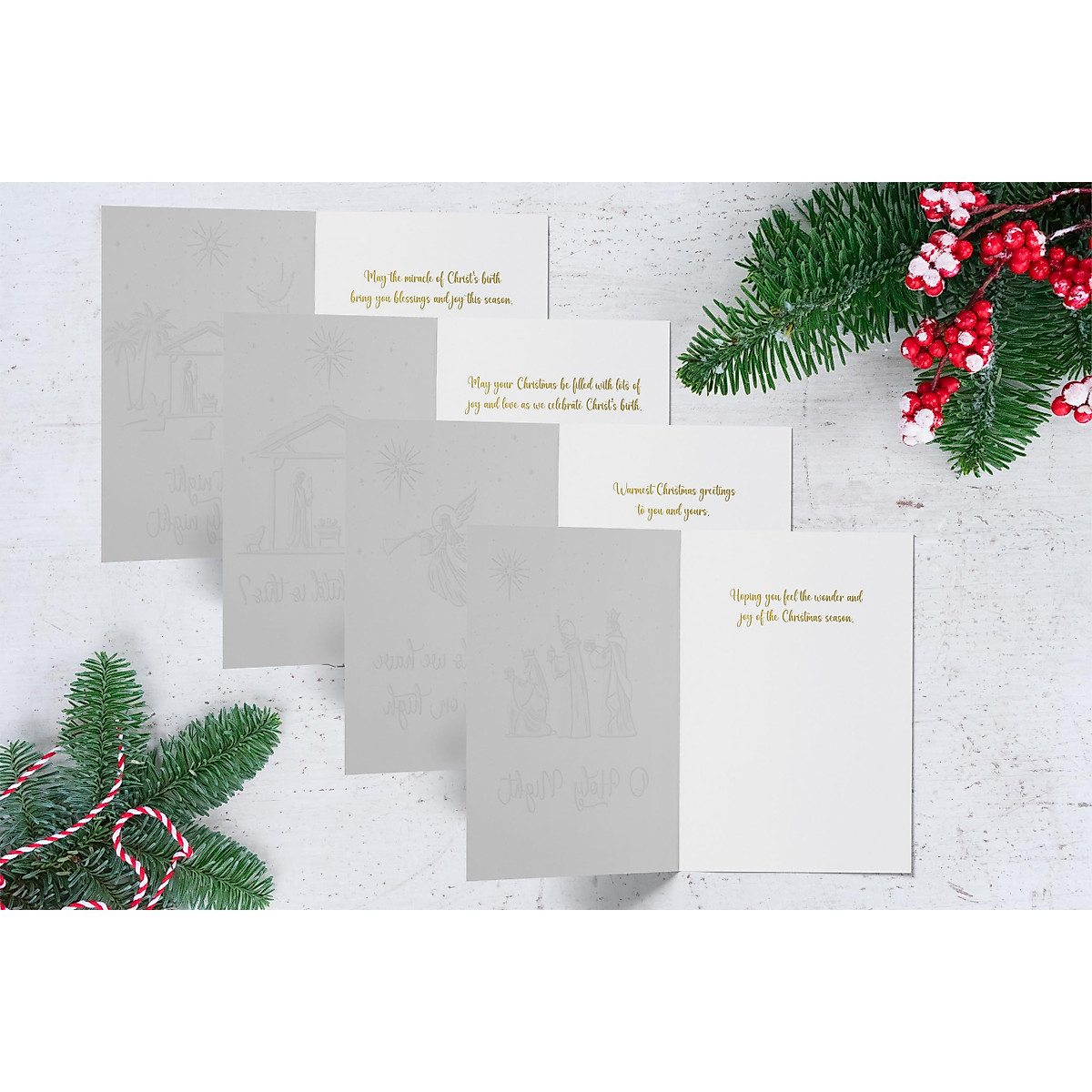 Better Office Products 50 Pack Religious Christmas Cards with Embossed Gold Foil Accents, 5" x 7", High Gloss, Gold Foil Interior Greeting, with 50 Envelopes, 50 Count Boxed Assortment