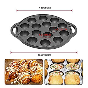 VIKKSAER Cast Iron Takoyaki Pan, 15 Hole Nonstick Grill Pan,1.5'' Half Sphere Maker,Round Cooking Plate with Grease Brush & Fork