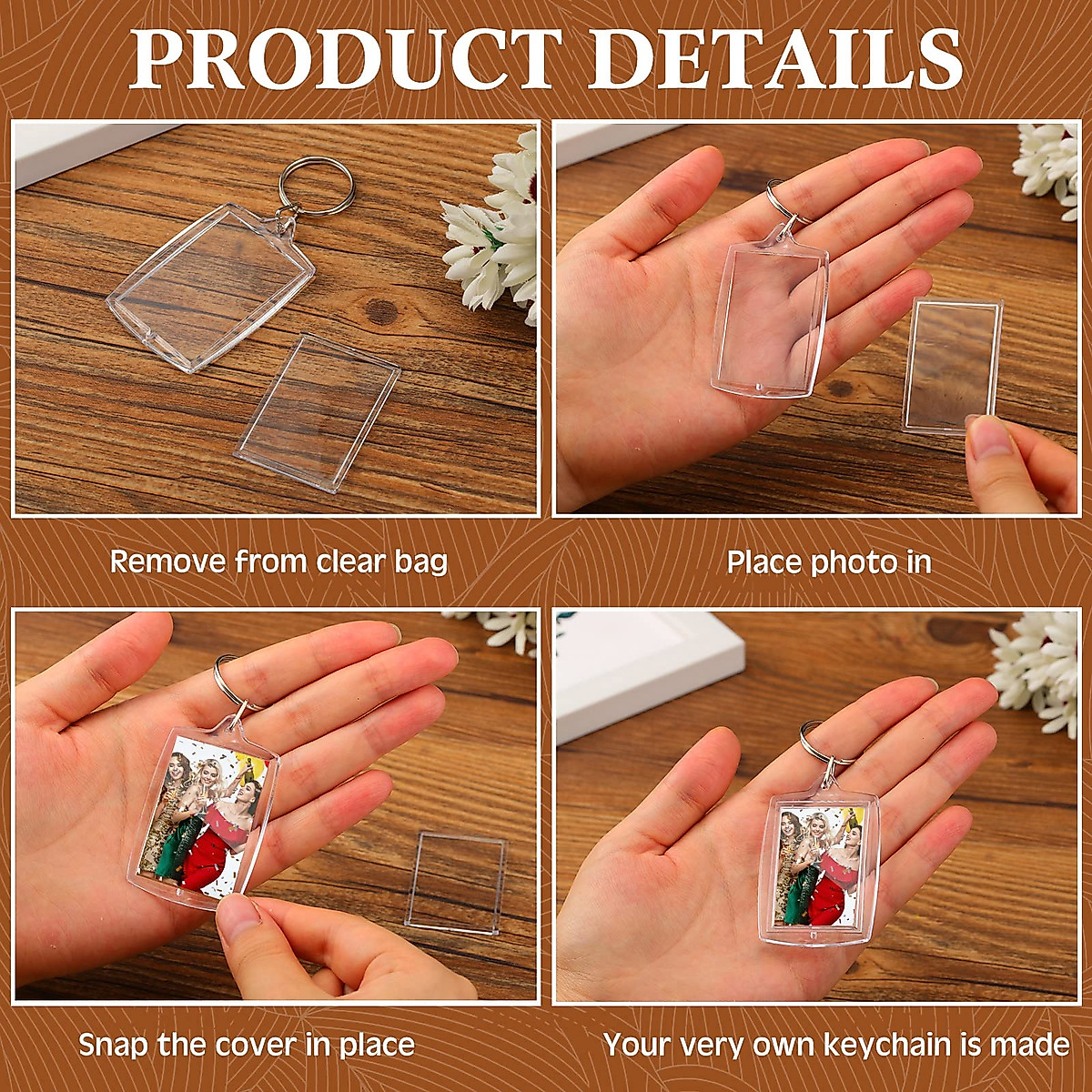 Ecally 150 Pcs Photo Frame Picture Keychains Pendant Blank Photo Insert Keychains Translucent Clear Acrylic Key Rings Make Your Own Keychain Clear Keychain Picture Holder for DIY Gifts Craft Kids