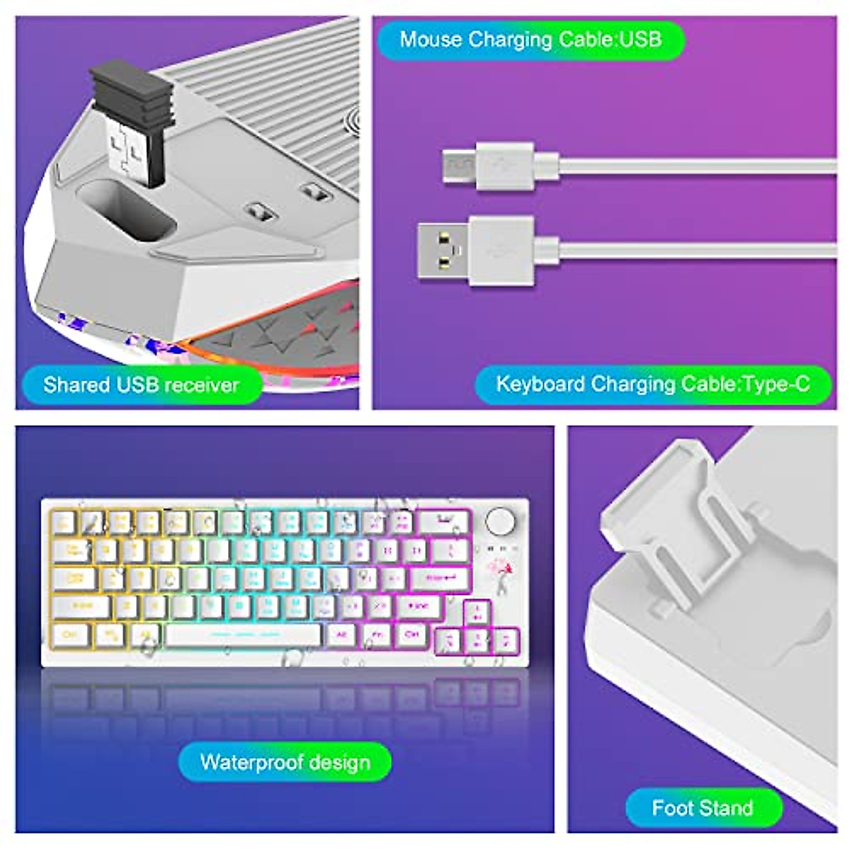 FELICON 2.4G Wireless Mini Gaming Keyboard and Mouse Combo, RGB Backlit TKL Mechanical Feel Keyboard and 7 Color Crack Illuminate Mouse, Mouse Pad for Windows, Computer, Desktop, PC, Notebook
