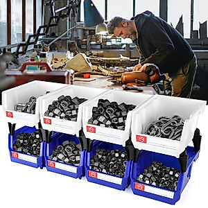 Pe&Hui Storage Organizer Bins,Wall Mount Storage Parts Rack,Stackable Shop Tool Bins for store Screws,Small Parts,Office Supplies and other Accessories (8Pack Blue&White) …