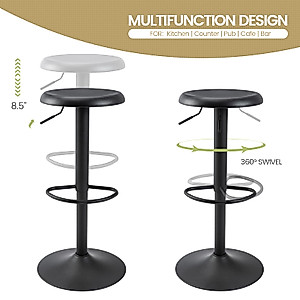 Brage Living Adjustable Bar Stool, Swivel Round Metal Airlift Barstool, Backless Counter Height Bar Chair for Kitchen Dining Room Pub Cafe, 1 pc (Black)