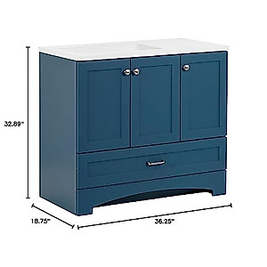 Spring Mill Cabinets Emlyn Bathroom Vanity with Sink, 18.75"D x 36.25"W x 32.89"H, Admiral Blue