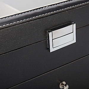 MyGift Deluxe Black Sunglass Storage Case - 12 Slot Eyewear Display Box with Glass Lid and Leatherette Trim