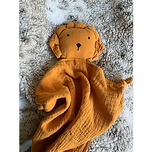 Calendula Gifts 100% Organic Cotton Muslin Animal Baby Blanket Lovey (Yellow Lion)