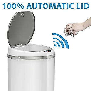 iTouchless Round Garbage Bin, Perfect for Home, Kitchen, Office 13 Gallon Touchless Sensor Trash Can with AbsorbX Odor Filter System, Steel White