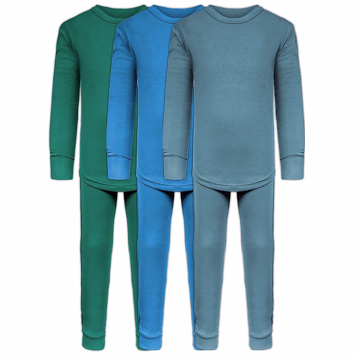 Andrew Scott Boys Long John Ultra-Soft Cotton Stretch Base Layer Underwear Sets / 3 Long Sleeve Tops + 3 Long Pants - 6 Piece Mix & Match (3 Sets / 6 Pc - Evergreen/Blue/Arctic, 5/6)