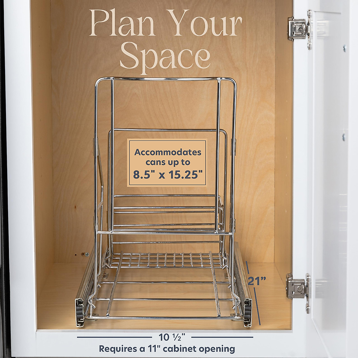 HOLDN’ STORAGE Pull Out Trash Can Under Cabinet - Trash Can Not Included - Dedicated Space for Disposable Trash Bags, Requires a 11” Cabinet Opening, Adjustable, Heavy Duty, Anti Rust Chrome Finish