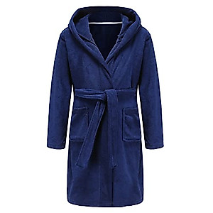 E.W Apparel Kids Boys Girls Hooded Towelling Bathrobe Dressing Gown 100% Cotton Terry Towel Soft Terry Cloth Robe 5-16 Years(Navy,7-8 Years), 2022-09-13