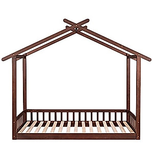 Tidyard Extending House Bed, Wooden Daybed, Walnut for Bedroom Dorm Guest Room Home Furniture