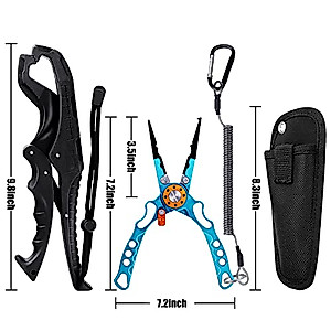 Vufprye Fishing Pliers, Upgraded Fish Lip Grippers,Aluminum Fishing Pliers Hook Remover Split Ring,Ice Fishing Gear Fishing Gifts for Men (Blue)