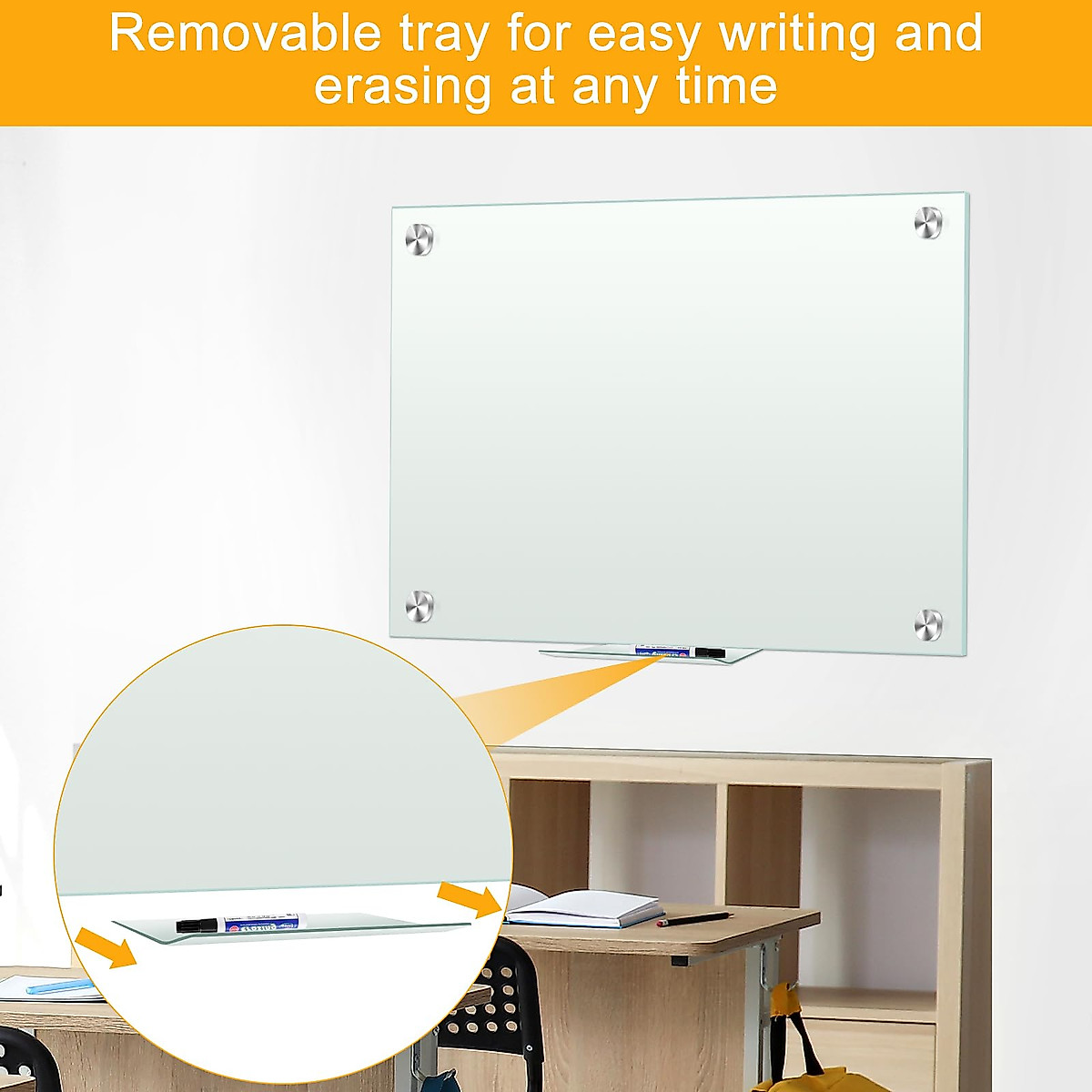 H-Qprobd Dry Erase White Board 48"x36" Glass Magnetic Whiteboard for Wall, Includes 12 Magnets, 8 Markers and 2 Erasers