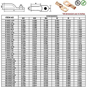 10 Pack UL Copper Wire Lugs 8 Gauge 8 AWG 3/8 Inch Heavy Duty Battery Cable Terminal Connector, Ring Terminal Copper Crimp Lugs Welding Cable Bare Copper Eyelet Lug with Heat Shrink