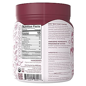 KOS Organic Beet Root Powder, USDA Certified - Natural Nitric Oxide Booster, Superfood for Stamina, Energy, Circulation - Non-GMO, Plant-Based, 90 Servings
