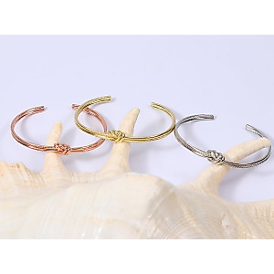 MANZHEN 14K Real Gold Plated bracelets Simple Knot Bangle Cuffs for Women Adjustable Sailor Love Knot Bangle Bracelet Bridesmaid Gift (Gold)