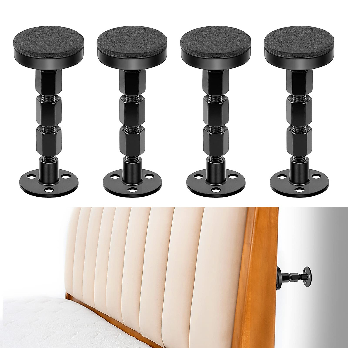REFFU 4PCS Bed Stoppers Headboard Stoppers, Bed Noise Stoppers, Adjustable Threaded Bed Frame Anti-Shake Tool, Bed Shake Support Stabilizer, Bedside Anti Shake Tool for Bed Cabinet Sofa(30-114mm)