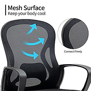 HOMEFUN Office Desk Computer Chair: Black Rolling Chair with Back Support for Adults - Modern Chair with Wheels - Wide Seat Mesh Chair for Study