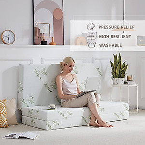 SINWEEK Memory Foam Folding Mattress Twin with Storage Bag, 4 Inch Foldable Mattress Trifold Mattress Topper, CertiPUR-US Certified Floor Mattress Guest Bed with Cooling Cover &Waterproof Lining