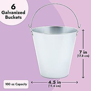Juvale 6-Pack Large Galvanized Ice Buckets for Parties, 7-Inch Tall Metal Ice Pails with Handles for Champagne, Beer, Wine, Sports Drinks, Water, Table Centerpieces (100 oz Capacity)