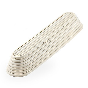 The Lucky Clover Trading Artisan Collection Slim Proofing Basket, 15" x 3.75" x 2.5" at top Rim. Base Dimensions are 13" Long by 2" Wide, Natural Rattan