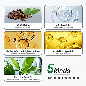 5% Caffeine Peptide Eye Serum, Under Eye Roller Cream for Dark Circles, Puffiness, Bags Under Eyes - 360° Massage Ball Cream Anti-aging for Wrinkles Fine Lines and Firming (Light blue)