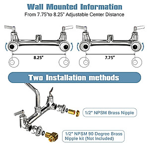 CWM Wall Mount Commercial Sink Faucet 8 Inches Commercial Faucet with 14 Inches Spout