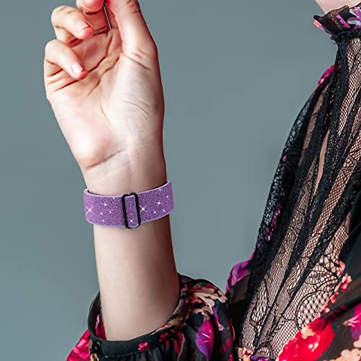 Bling Nylon Stretchy Bands Compatible With Apple Watch Bands 38mm 40mm 41mm For Women Girls, Adjustable Braided Loop Sport Bands For iWatch Series 8 7 6 SE 5 4 3 2 1, 6 Pack Sparkly Shiny Black Pink