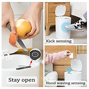 Bathroom Trash Can with Lid, Sapouni 3.2 Gallon Automatic Touchless Infrared Motion Sensor Trash Can Smart Kitchen Trash Can Round Bedroom Garbage Can for Home, Office (3.2 Gal, White)