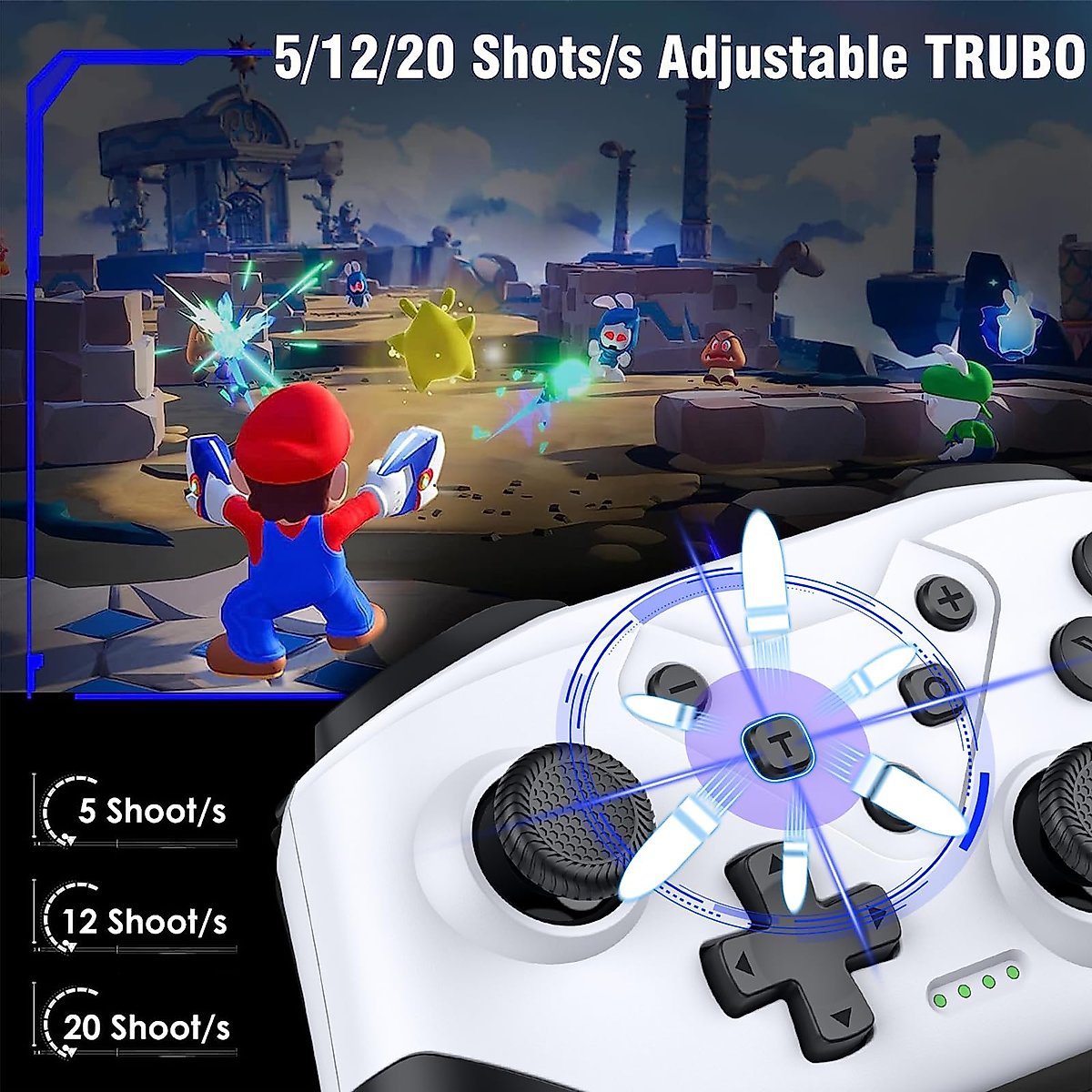Switch Controller, Wireless Switch Controller for Switch/Switch Lite/Switch OLED, Extra Switch Controller with Paddles, Programmable Switch Remote Control with Back Buttons,Wake-up,Turbo-White