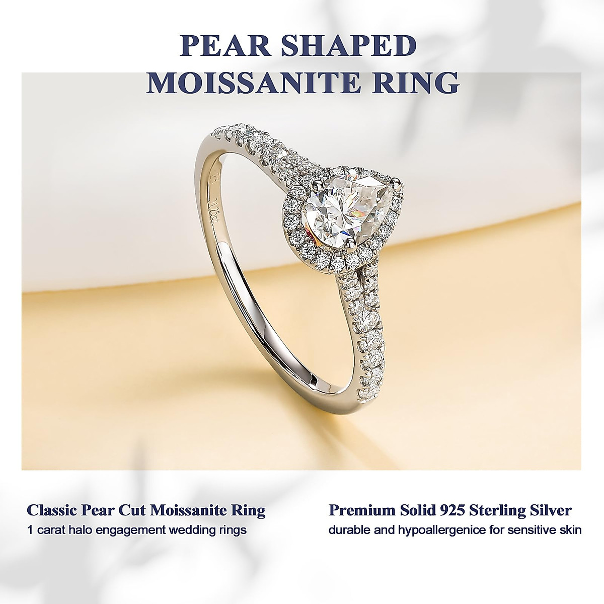 DAYBYDAY Pear Shaped Moissanite Engagement Rings for Women 925 Sterling Silver Lab Grown Diamond Teardrop Wedding Ring 1 Carat Pear Cut Promise Ring Size 6