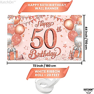 KatchOn, Xtralarge Happy 50th Birthday Banner - 72 X 44 Inch, Rose Gold Happy Birthday Banner | 50th Birthday Banner for Women | 50 Year Old Birthday | Pink 50th Happy Birthday Decorations for Women