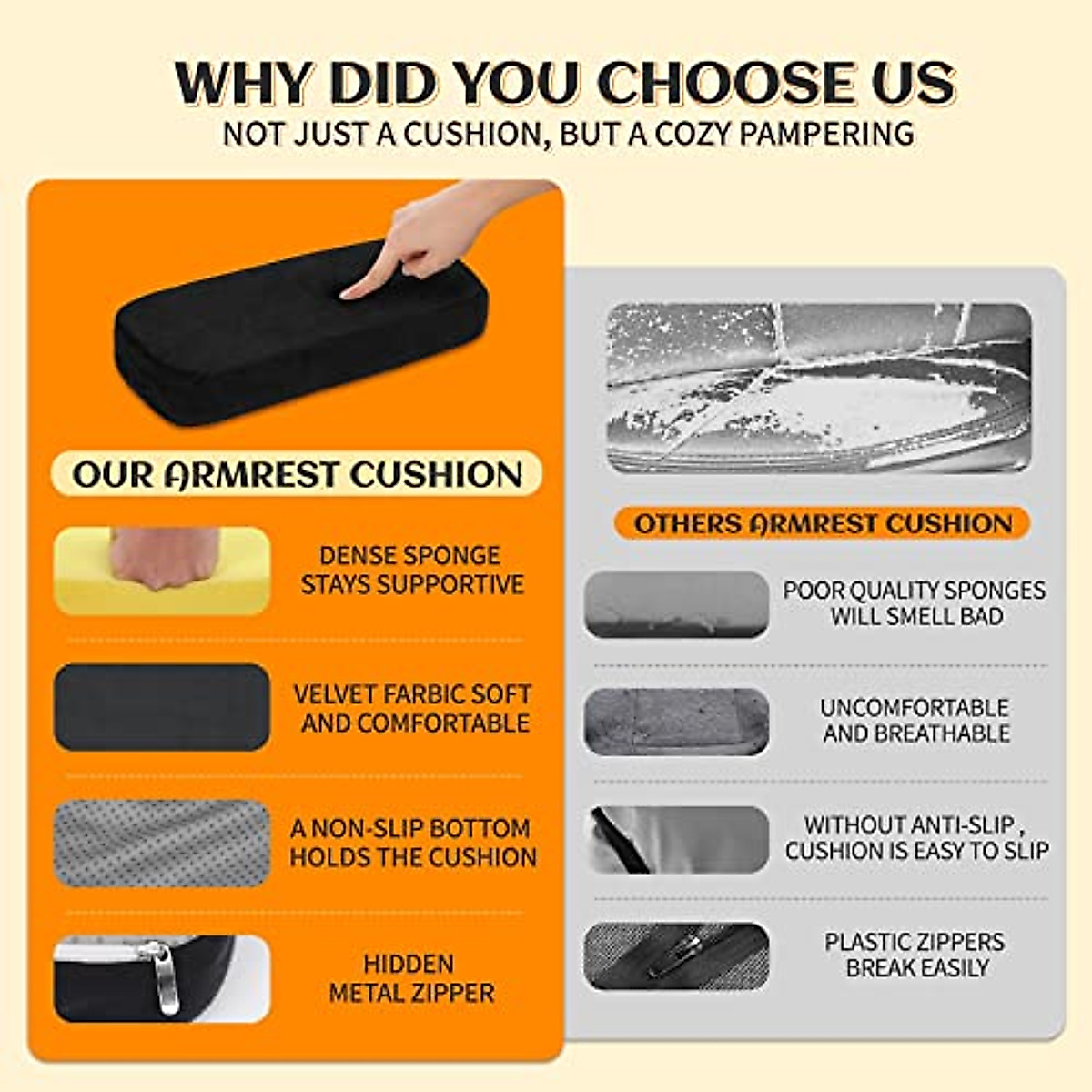 RULAER New Ergonomic Office Chair Arm Pads Super Soft Gaming Chair Accessories Gel Non-Slip Cover Removable Washable Kids Memory Foam Pillow-Help Relieve Elbow Fatigue(Set of 2) (Velvet,Black)