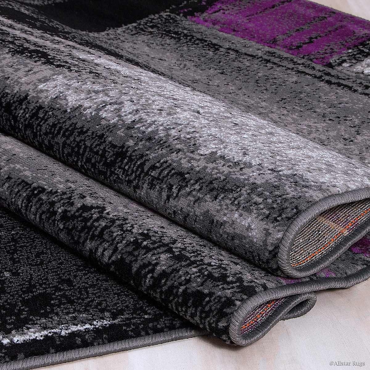 Allstar 8x10 Grey and Purple Modern and Contemporary Rectangular Accent Rug with Gainboro Grey and Charcoal Grey Abstract Bidirectional Brush Stroke Design (7' 9" x 9' 8")