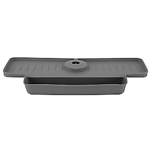 Faucet Handle Drip Catcher Tray, Silicone Foldable Faucet Handle Drip Catcher Tray Mat, Soap Sponge Holder for Kitchen Sink Accessories Gadgets Counter Bathroom (GRAY)