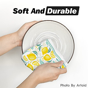 Artoid Mode Hello Summer Lemons Kitchen Dish Towels, 18 x 26 Inch Seasonal Summer Fruit Ultra Absorbent Drying Cloth Tea Towels for Cooking Baking Set of 2