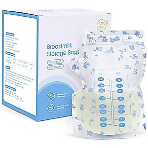 Breastmilk Storage Bags, Breastmilk Cooler Bag, 8 OZ, 100 Count, Spout & Thickened Design, Double Zipper Seal, Fits All adapters, Easy Write-on Label, BPA and BPS-Free