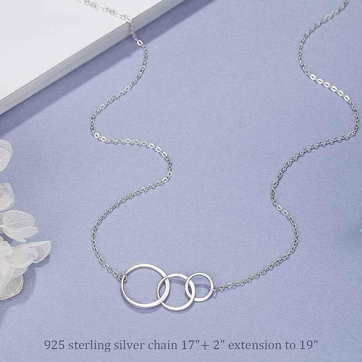 AnalysisyLove 3 Generations Necklace - Sterling Silver Interlocking Infinity 3 Circles Necklace for Grandma Mom Granddaughter, Birthday Jewelry Mothers Day Gift
