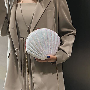 Women Seashell Shoulder Bag Glitter Sequin Cross-Body Bag Chain Strap Mermaid Evening Clutch Purse Handbag