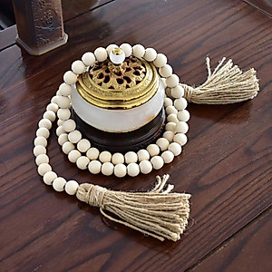 Hagao Farmhouse Beads, Natural Wood Bead Garland Rustic Country Beads with Tassles Wall Hanging Décor 57"