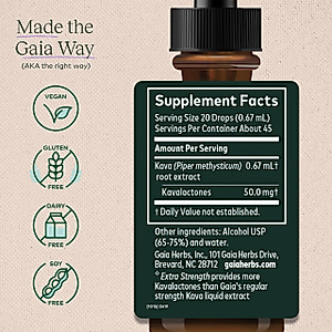 Gaia Herbs Kava Root Extra Strength - Helps Sustain a Sense of Natural Calm, Relaxation,* and Emotional Wellness During Times of Stress - Made with Noble Kava Cultivars - 1 Fl Oz (20-Day Supply)