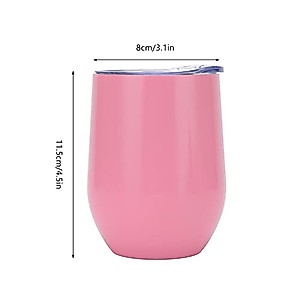 Rayrit 12oz 304 Stainless Steel Vacuum Insulated Cups, Eggshell Cup U Shape Tumbler Cups with Lid, Double Layer Insulation Wine Cup Big Belly Cup for Home Outdoors Drinks Coffee Wine Cocktails (Pink)