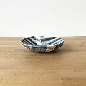Small African Basket- Gatare/Rwanda Basket/Woven Bowl/Sisal & Sweetgrass Basket/Blue-Gray, White