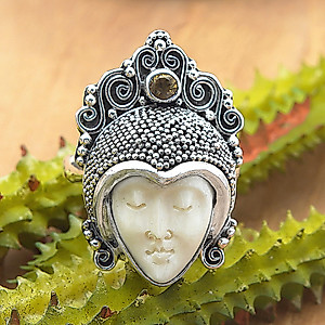 NOVICA Artisan Handmade Citrine Cocktail Ring Cow Bone Silver Sterling Yellow Indonesia Birthstone [crownbezel 1.1 in L x 0.7 in W Band Width 3 mm W] ' Sleeping Prince'