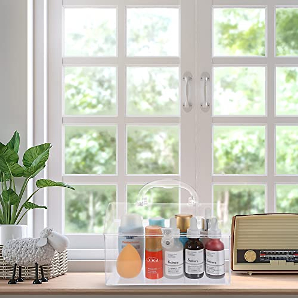 Plastic Square Storage Bin-Cabinet,Gift Box Portable Vanity Organizer with Secure Lid and Handle, Clear Container Box for Toiletries (1 Clear Box)