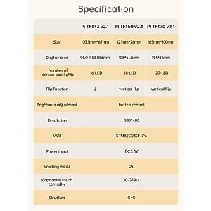 BIGTREETECH Upgrade PI TFT50 V2.1 TFT LCD Display DSI 800x480 for Raspberry Pi 4 3 2 Model B RPi 1 B B+ A A+ 3D Printer Controller (5in Capacitive Touch Screen)