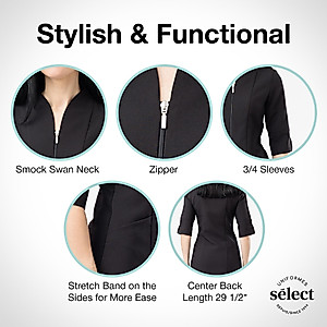 Lab Coat Srubs for Women – Uniform for Spa, Esthetician, Dental - Swan Collar (XL, Black)