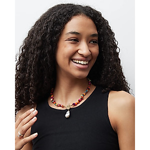 IDOKAWA Beaded Charm Necklace for Women Boho Multicolor Charm Necklace with Natural Stone Freshwater Baroque Pearl Pendant Summer Beach Necklace Y2K Necklace Jewelry Gifts for Women Girlfriend